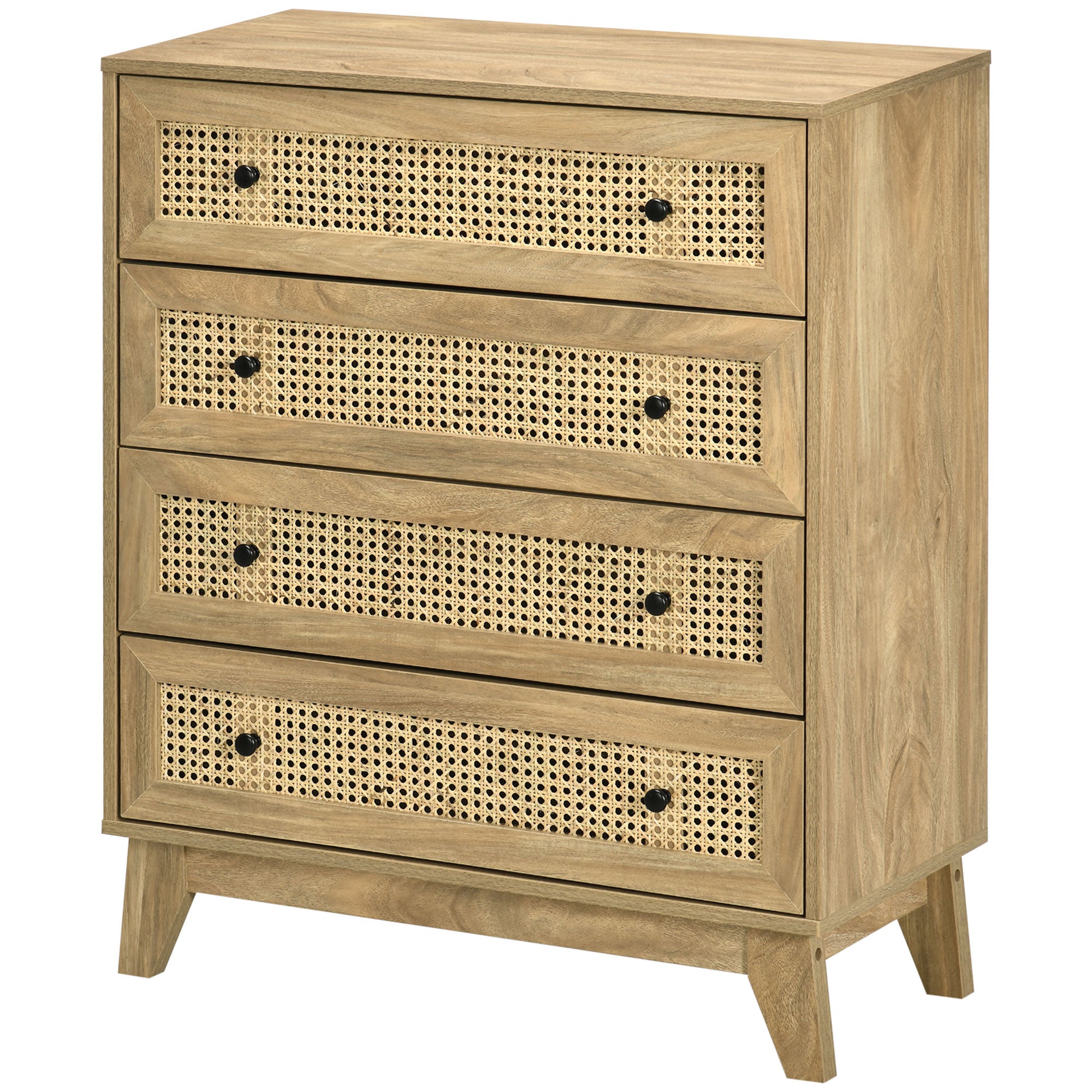 HOMCOM Bedroom Chest of Drawers, 4-Drawer Dresser with Rattan Front, S
