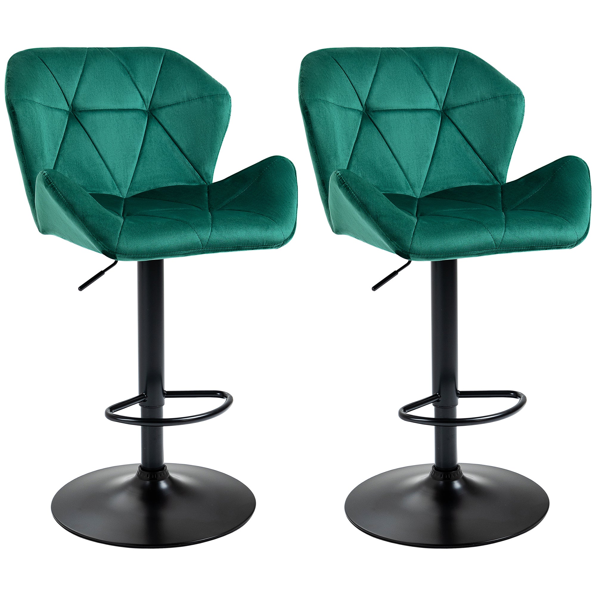 HOMCOM Set Of 2 Luxurious Velvet-Touch Bar Stools Metal Frame Footrest
