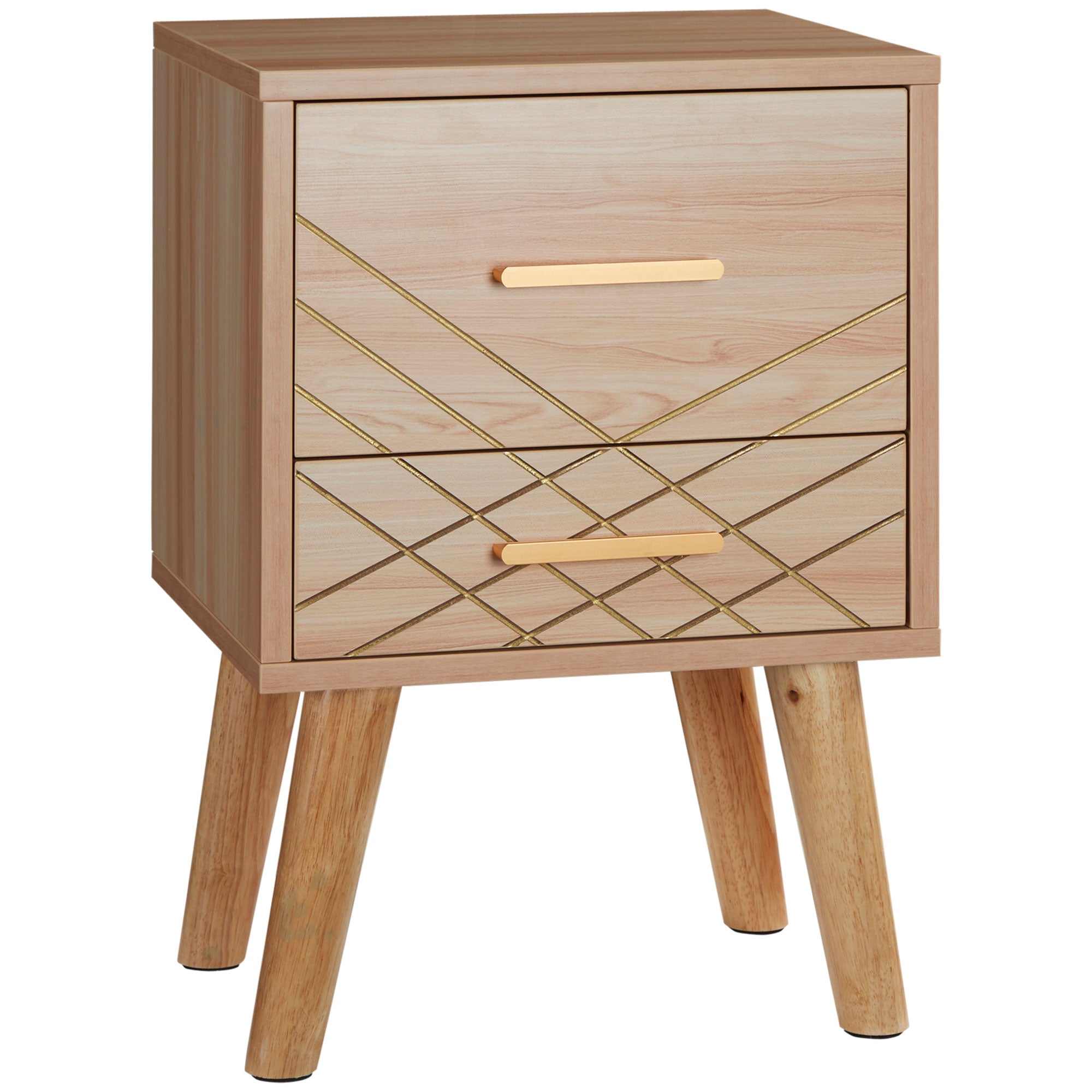 HOMCOM Bedside Table, Bedside Cabinet with 2 Drawers, Nordic Side Tabl