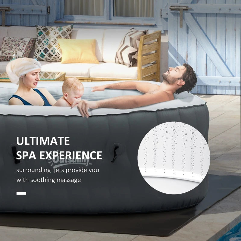 Outsunny Inflatable Hot Tub Spa Square for 4-6 People 180cm - Grey
