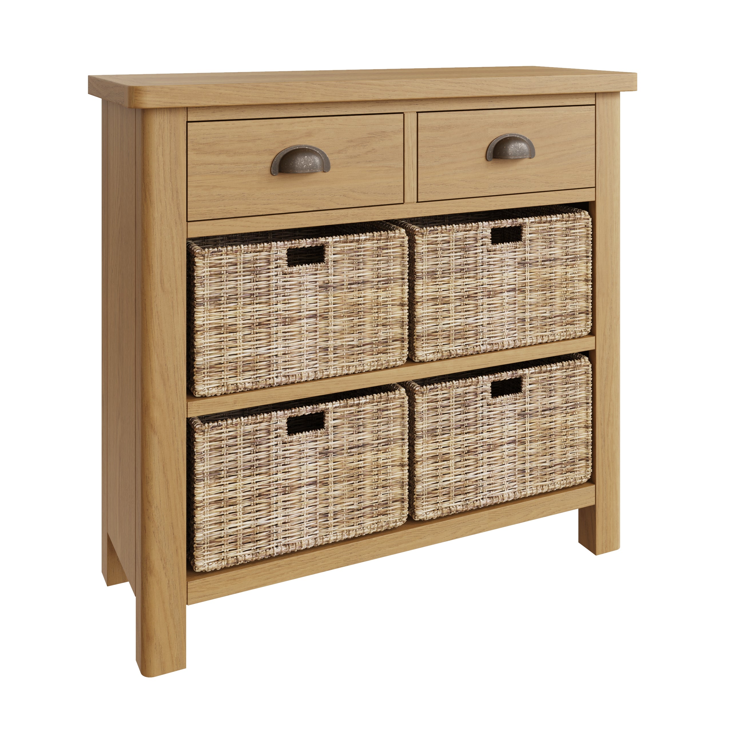 Hemsworth Rustic Oak Storage Cabinet 2 Drawer 4 Basket 80 x 30 x 75 cm