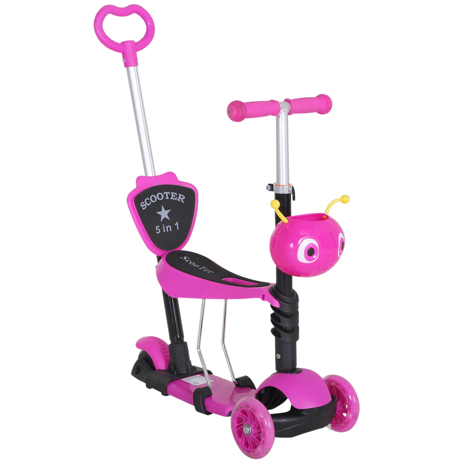 HOMCOM 5-in-1 Kids Baby Toddler Kick Scooter Removable Seat Height Adj