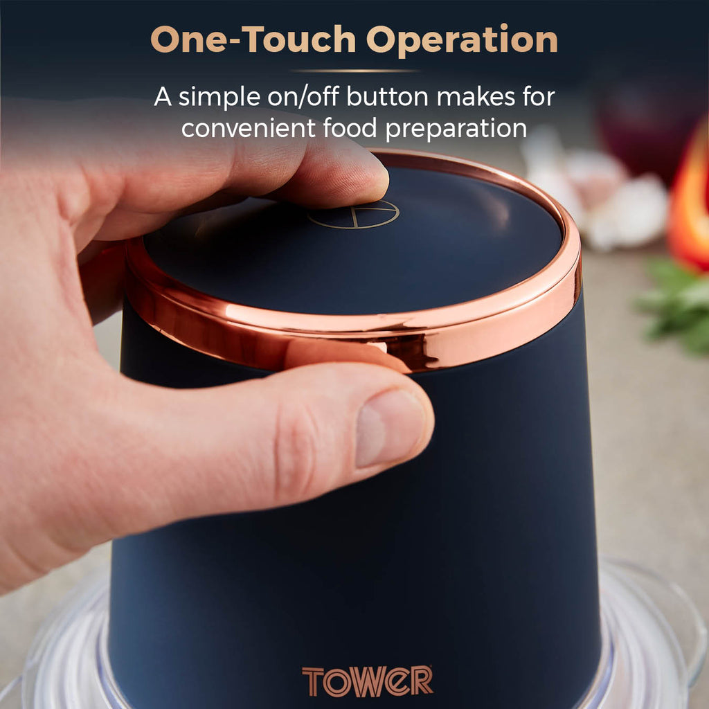 Tower Cavaletto 350W 1 Litre Glass Mini Chopper - Midnight Blue