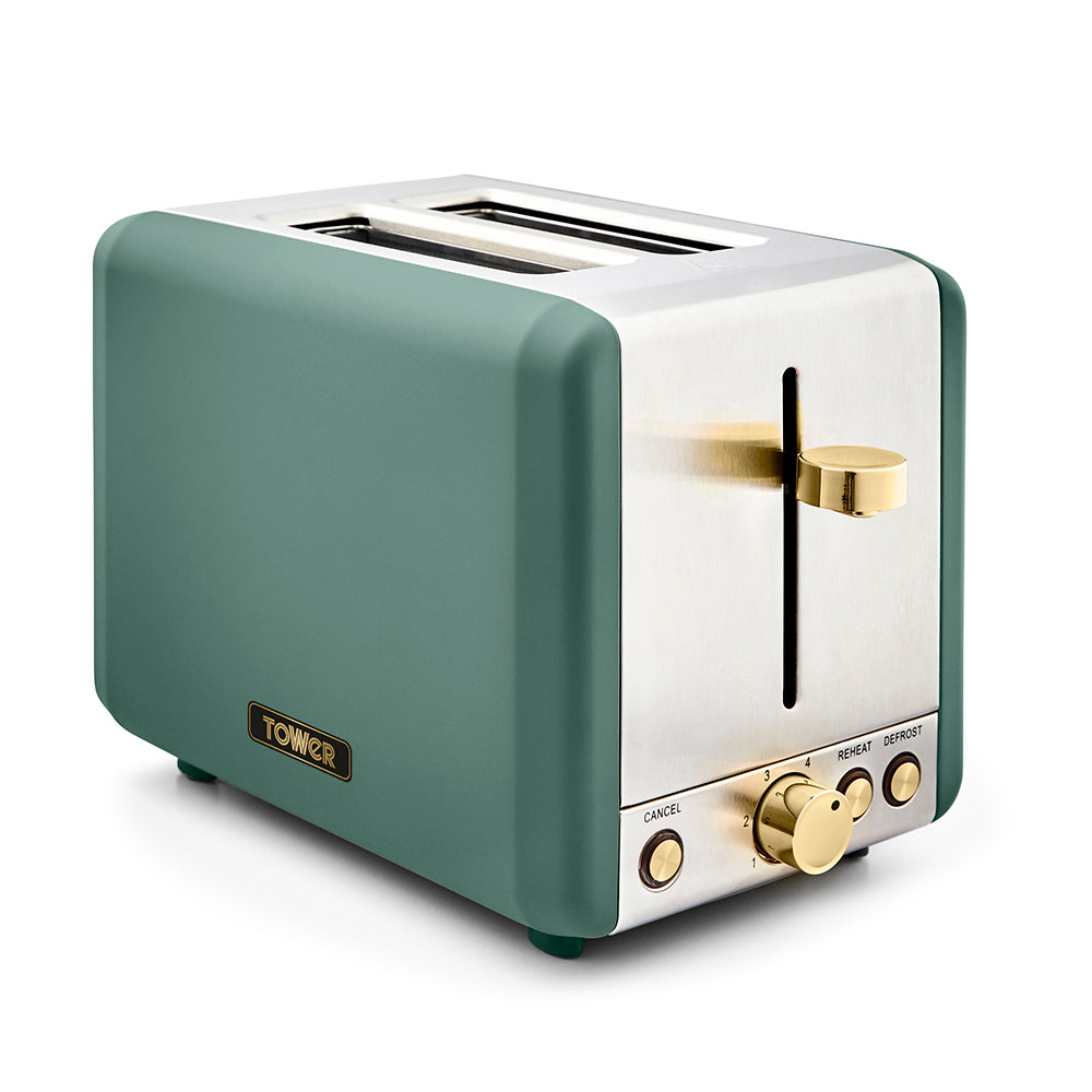 Tower Cavaletto 2 Slice Stainless Steel Toaster - Jade Green