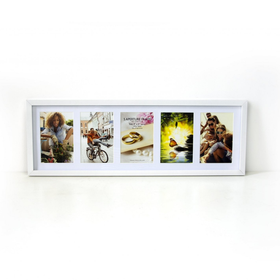 Lewis's Multi Aperture Photo Picture Frame with 5 Photos (White, 4" x