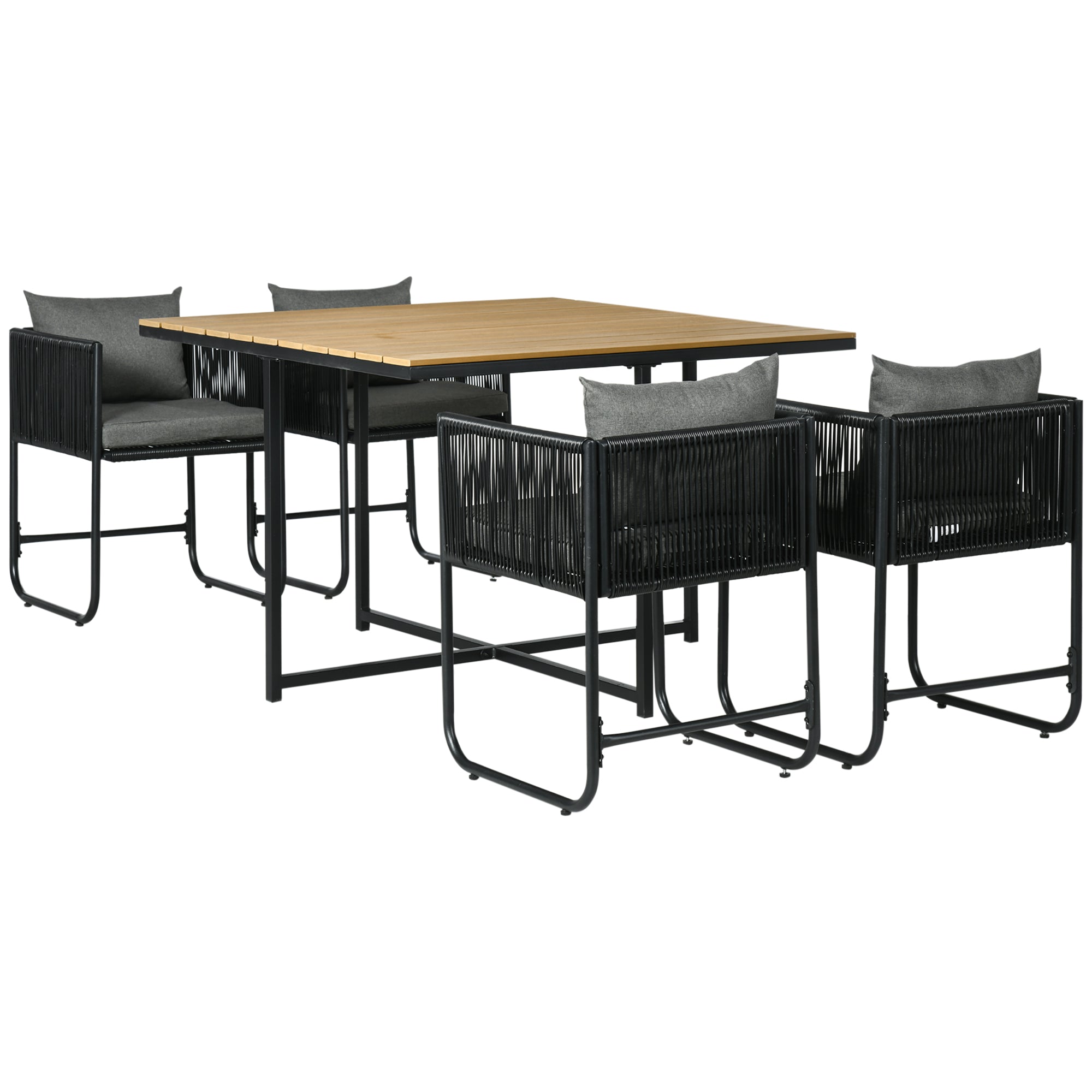 Outsunny Rattan Dining Set, Rattan Cube Dining Sets w/ Space-saving De