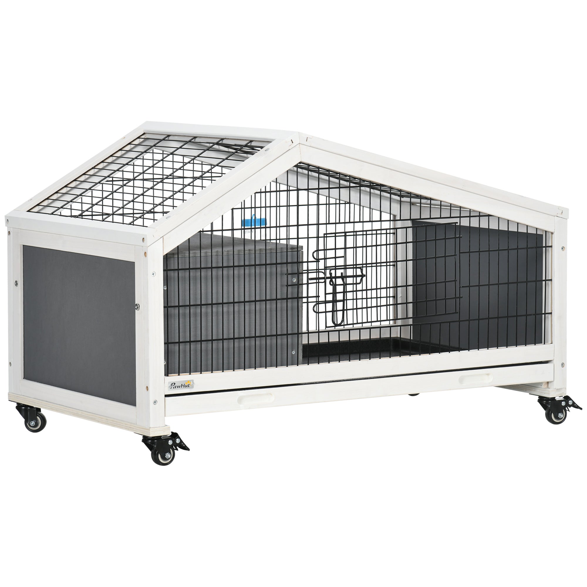 PawHut Rabbit Cage with Water Bottle, Wheels, Plastic Slide-Out Tray