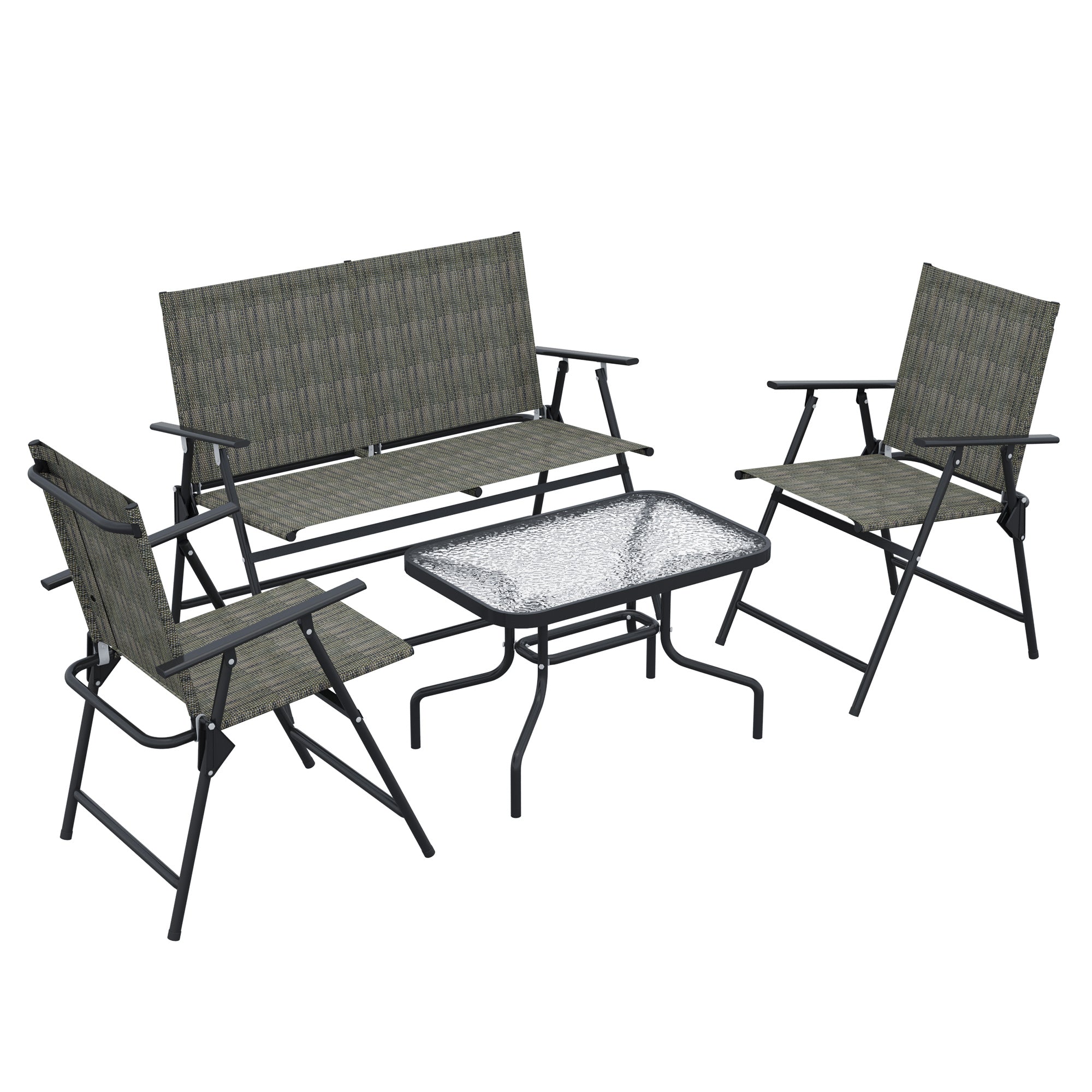 Outsunny Patio Furniture Set, Garden Set w/ Table, Foldable Chairs, a