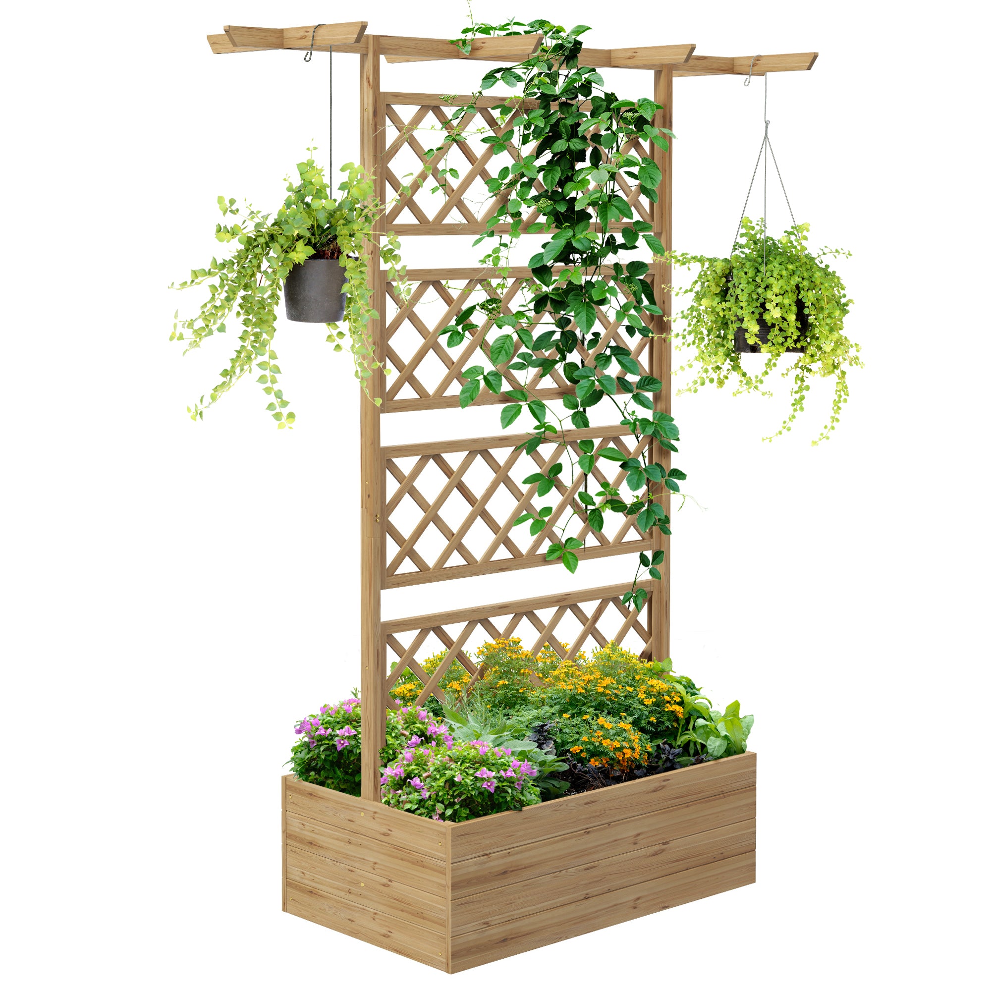 Outsunny Wooden Trellis Planter, Raised Garden Bed for Climbing Plants