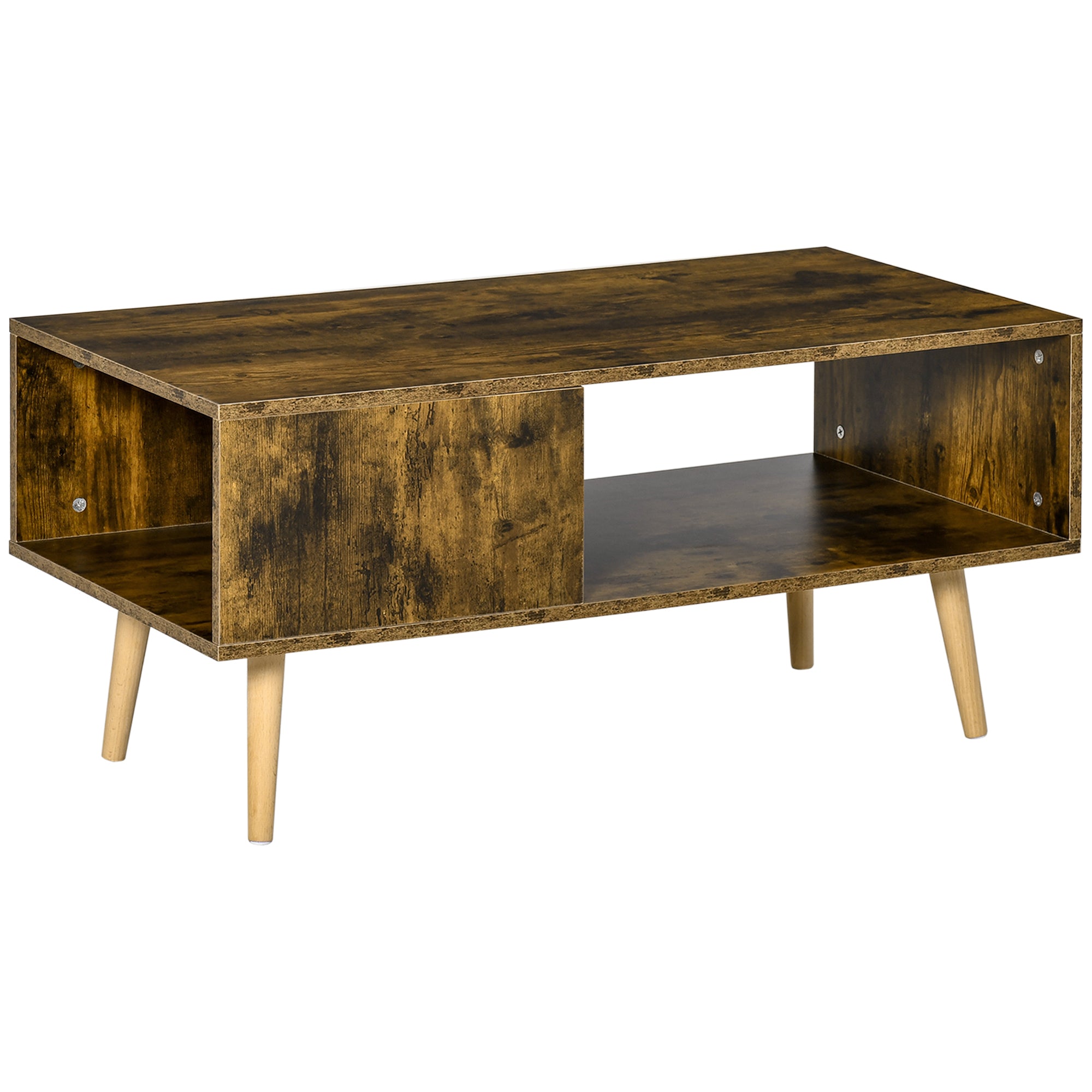 HOMCOM Coffee Table, Retro Cocktail Table W/ Storage Compartments, Rus