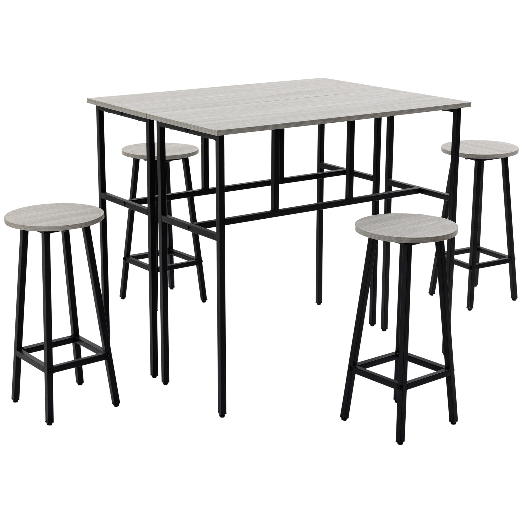 HOMCOM 6-Piece Industrial Bar Table Set, 2 Kitchen Tables with 4 Stool