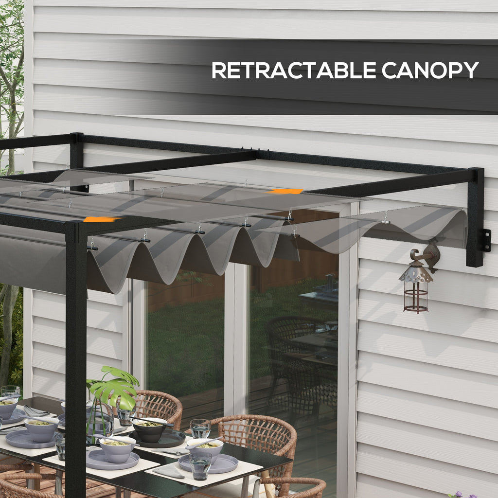 Outsunny 2 x 3(m) Wall Mounted Pergola with Retractable Sun Shade Cano