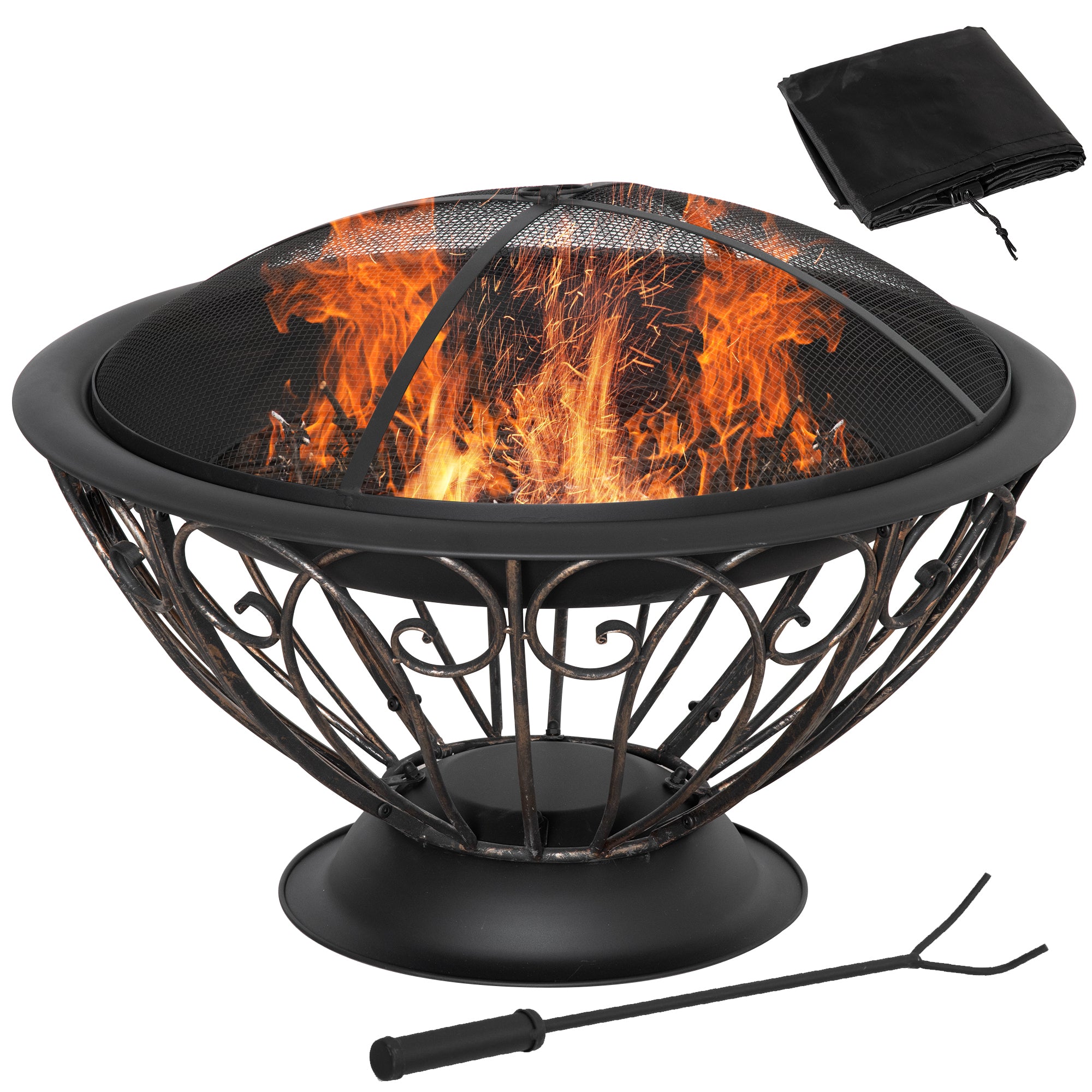 Outsunny Fire Pit Metal Fire Bowl Fireplace Patio Heater for Garden, B