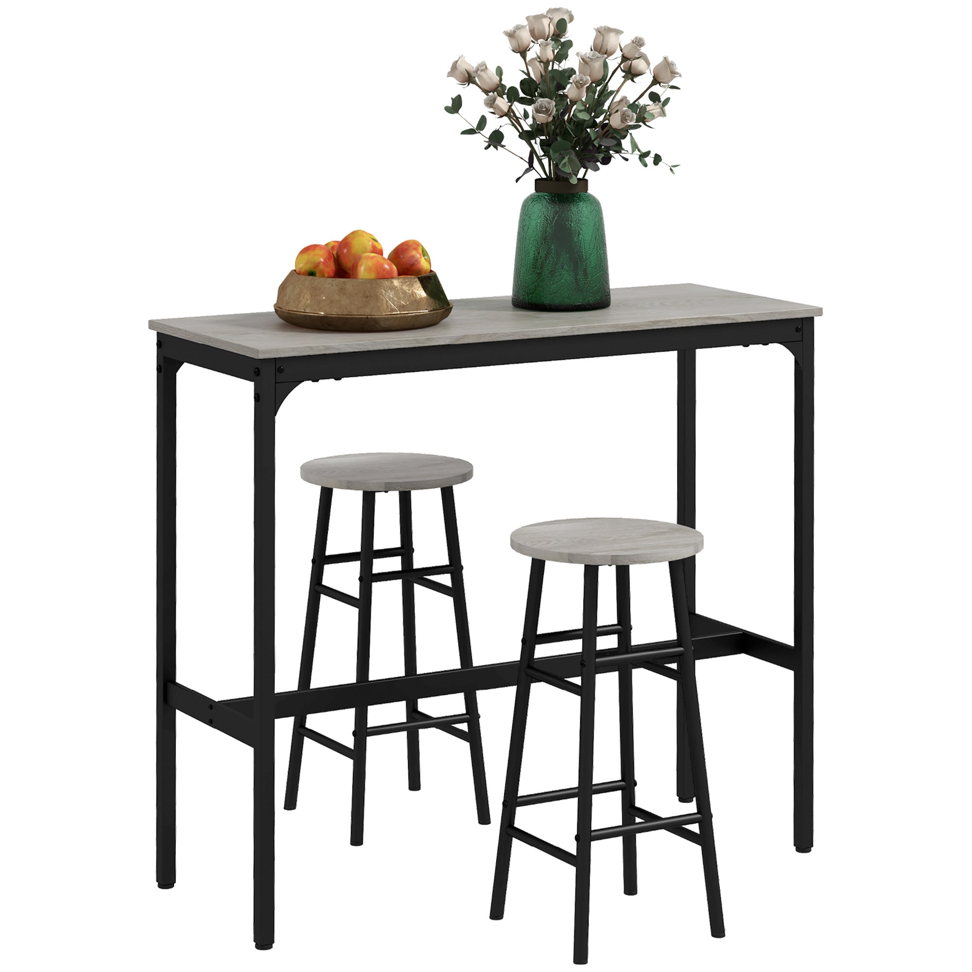 HOMCOM 3 Piece Bar Table Set With 2 Stools, Industrial Bar Table And S