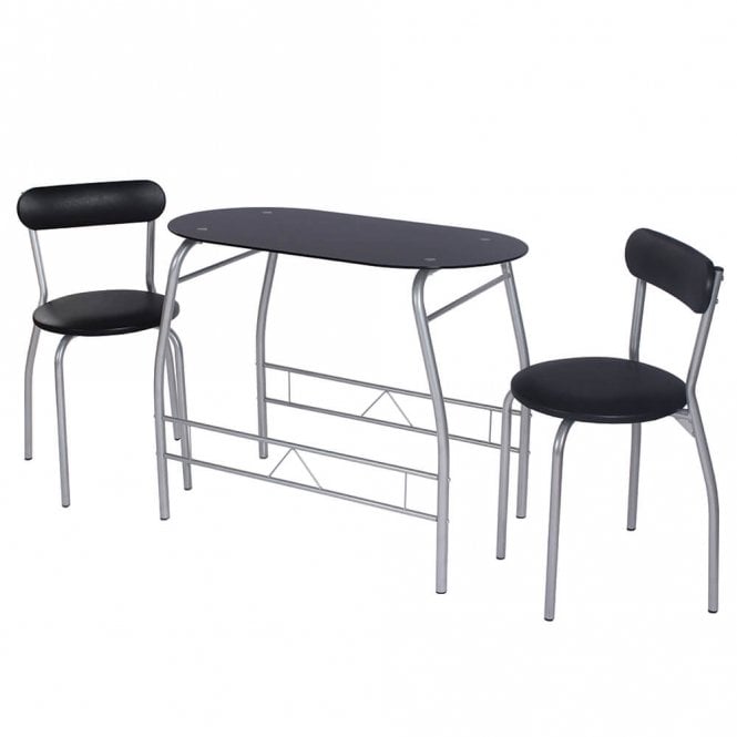 Lewis's Venice Black Glass 2 Seater Breakfast Bar Table Set And Dining