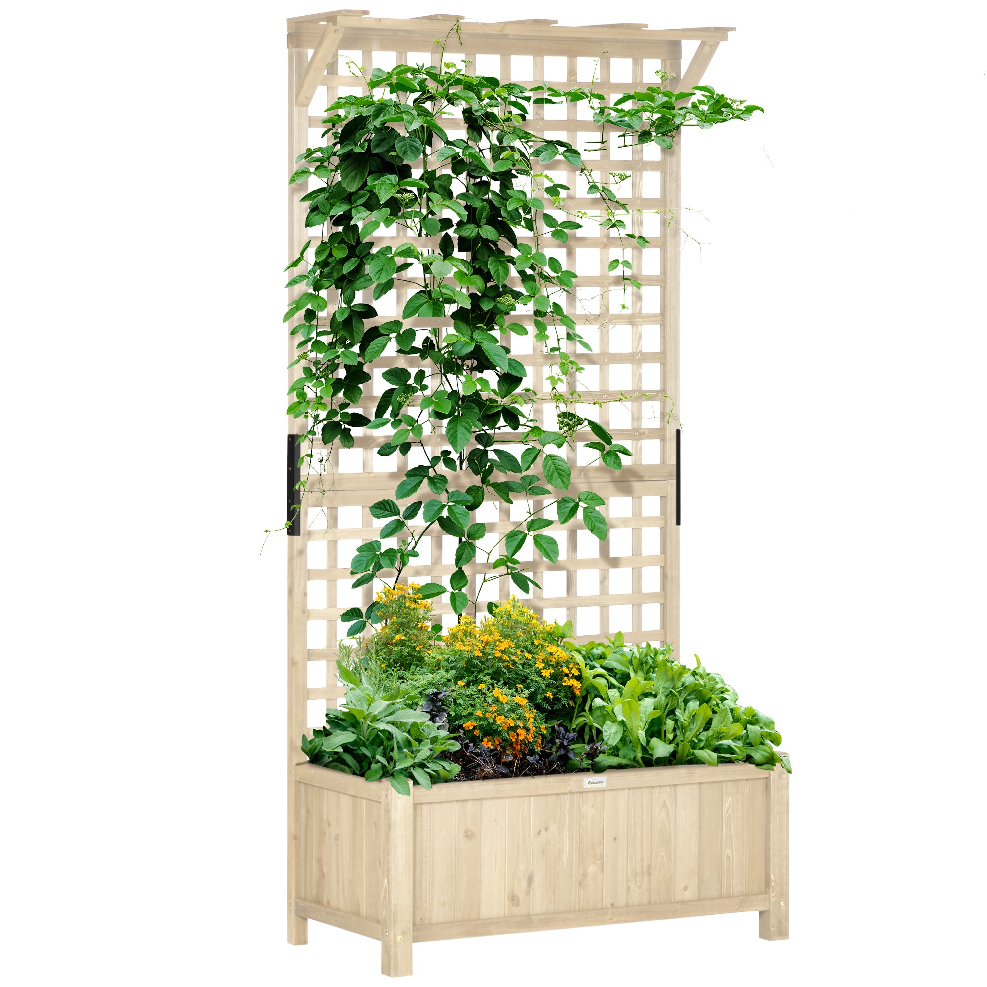 Outsunny Wood Planter with Trellis for Climbing Plants Vines Planter B