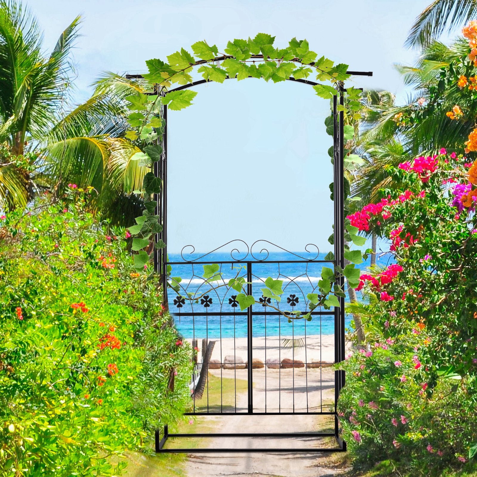 Outsunny Garden Entrance Arch Bench Outdoor Patio Rose Trellis Climbin